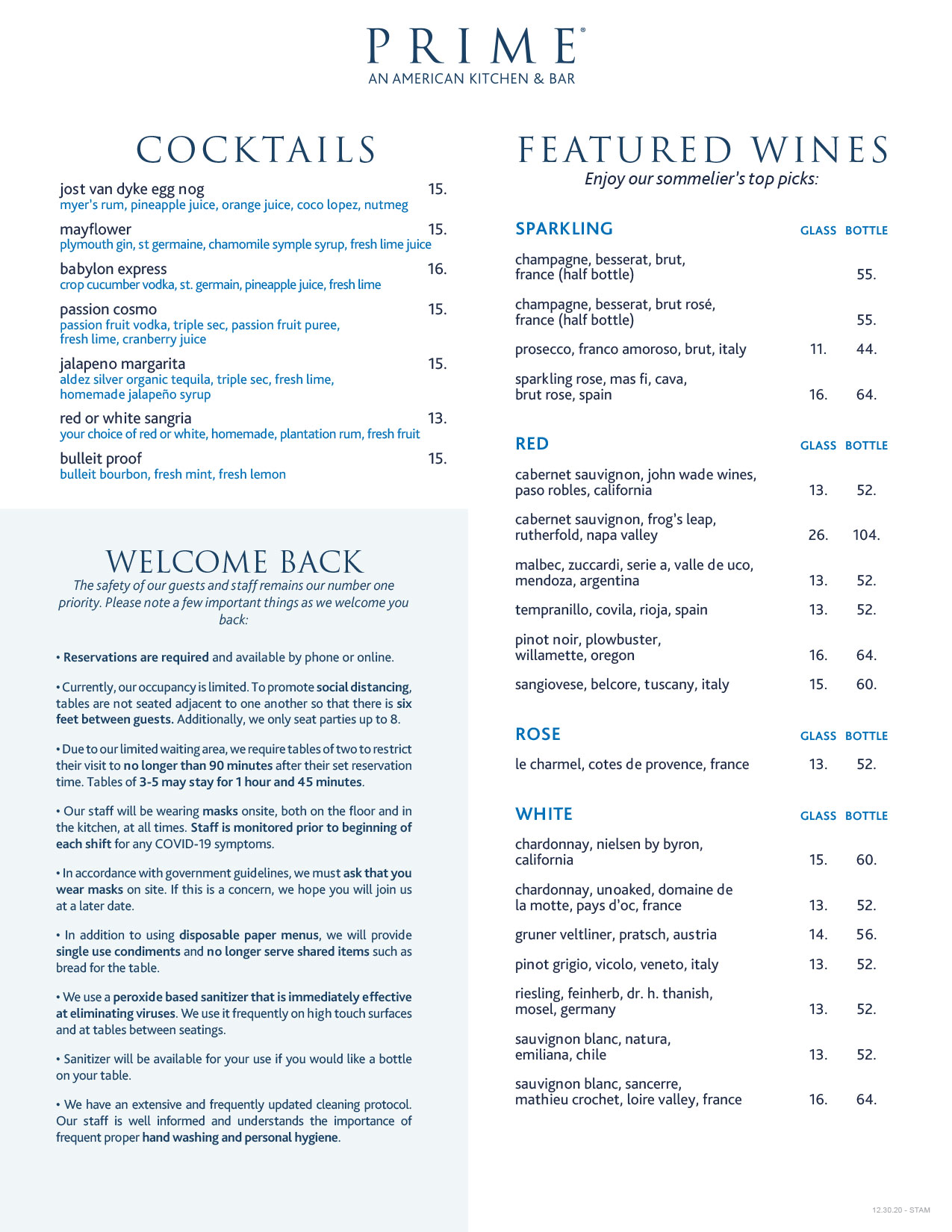 Menu - Restaurant Prime | Stamford