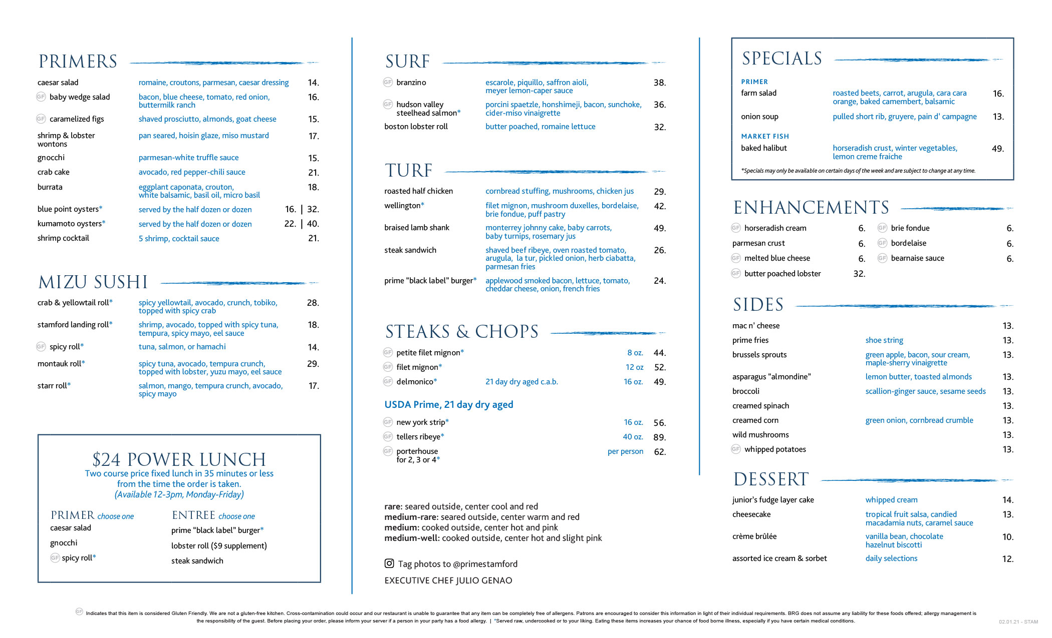 Menu - Restaurant Prime | Stamford
