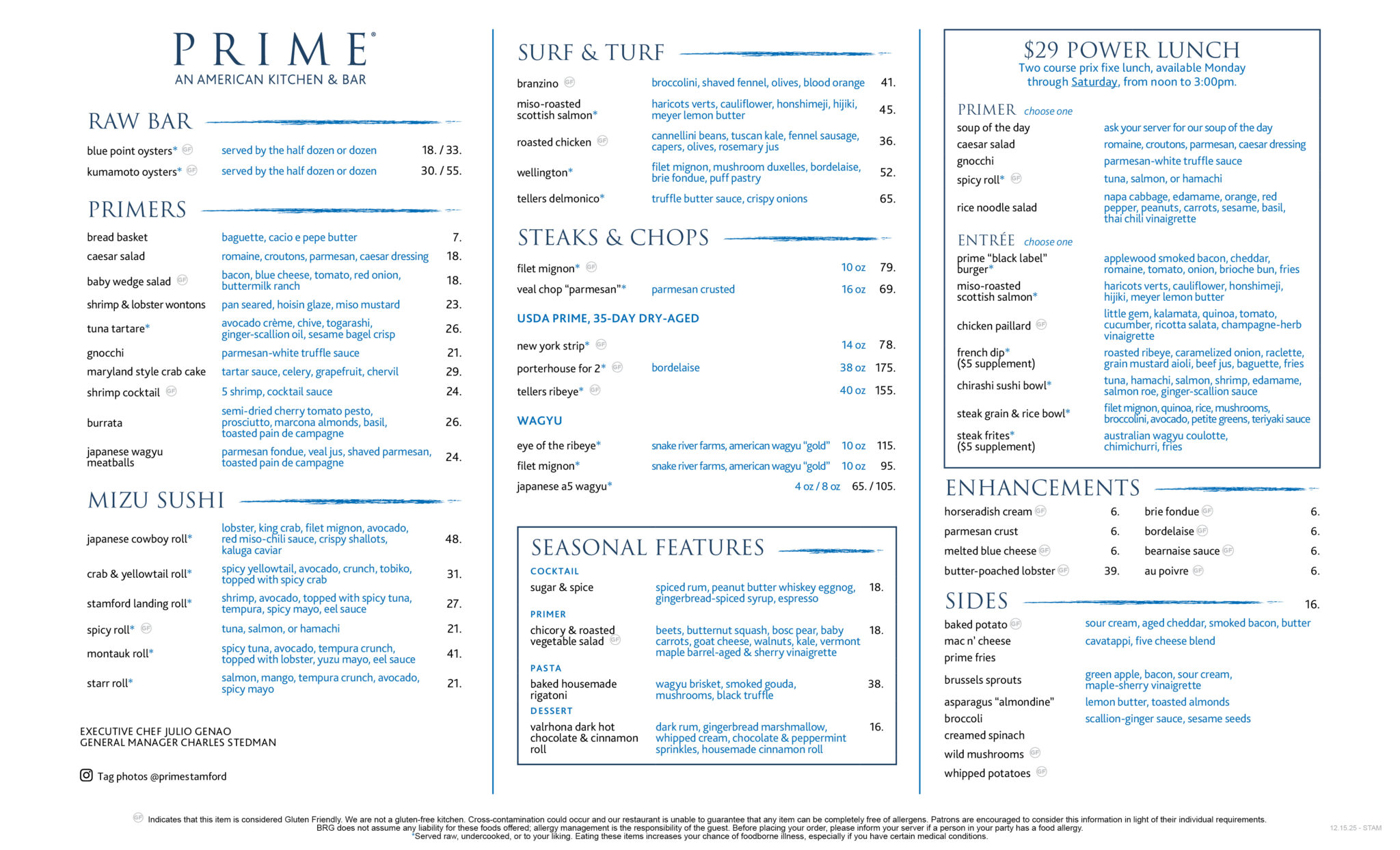 Daily Menu | Prime: An American Kitchen & Bar | Stamford, CT