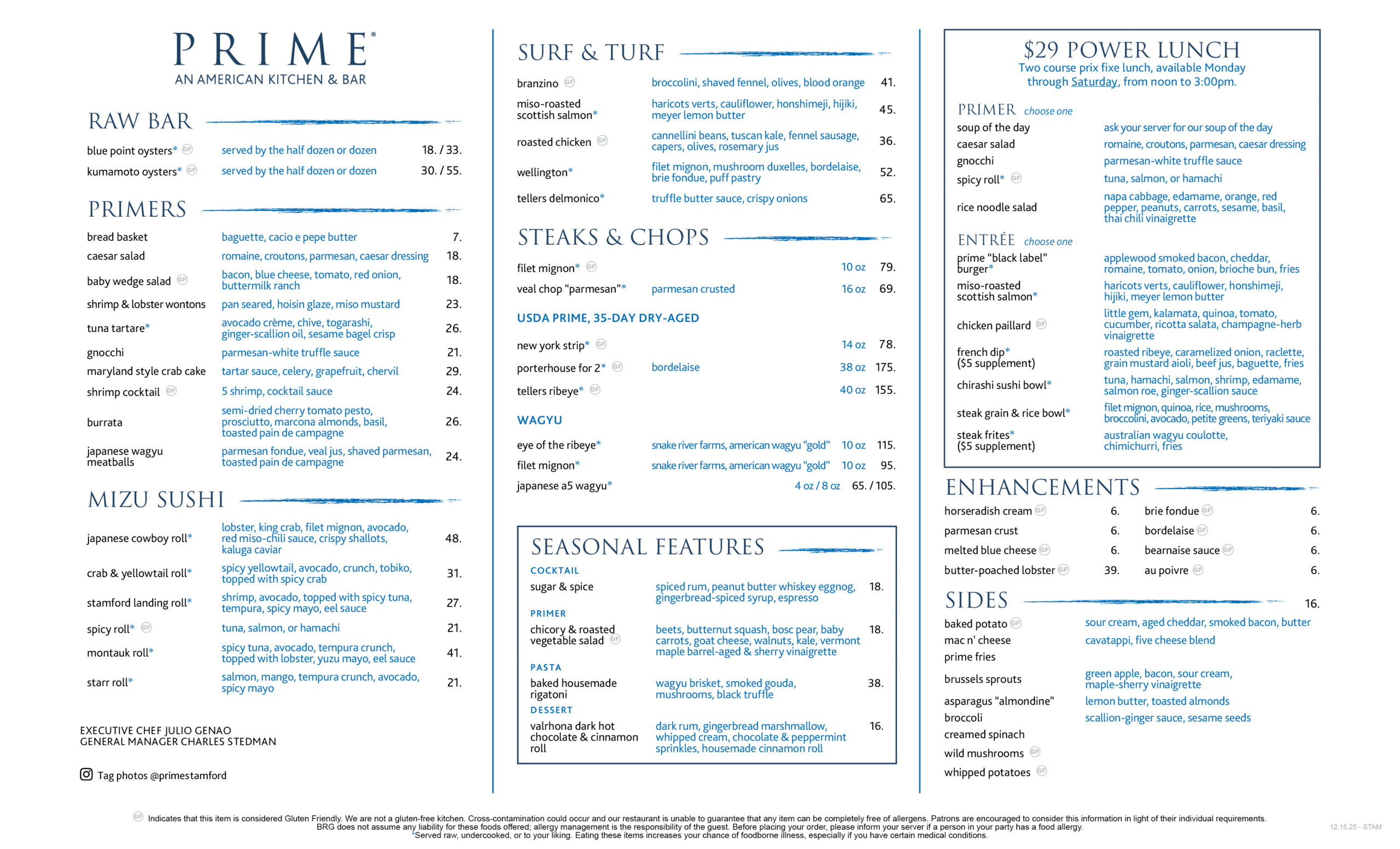 Daily Menu | Prime: An American Kitchen & Bar | Stamford, CT